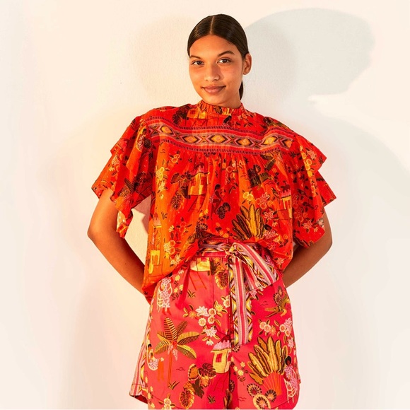 FARM Rio | Tops | Farm Rio Red Secret Garden Organic Textured Dotted ...